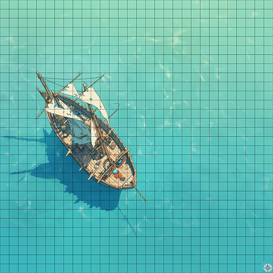 Ship at Sea Battlemap - TTRPG Map For D&D and Roll20 – Mistcharter Maps