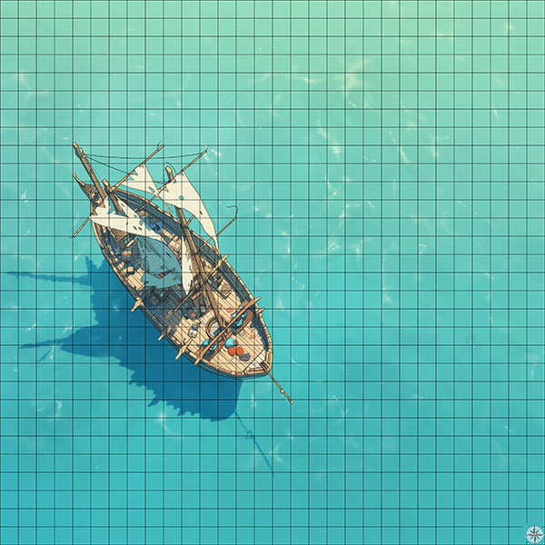 Ship at Sea Battlemap - TTRPG Map For D&D and Roll20 – Mistcharter Maps