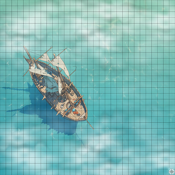 Ship at Sea Battlemap - TTRPG Map For D&D and Roll20 – Mistcharter Maps