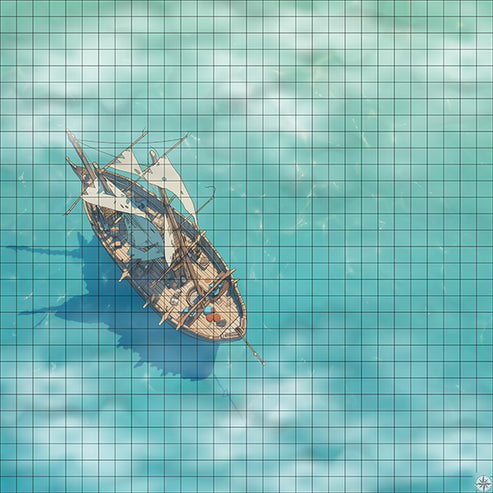 Ship at Sea Battlemap - TTRPG Map For D&D and Roll20 – Mistcharter Maps