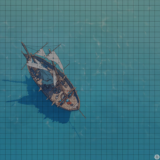 Ship at Sea Battlemap - TTRPG Map For D&D and Roll20 – Mistcharter Maps