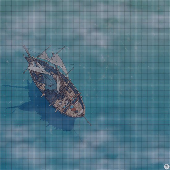 Ship at Sea Battlemap - TTRPG Map For D&D and Roll20 – Mistcharter Maps
