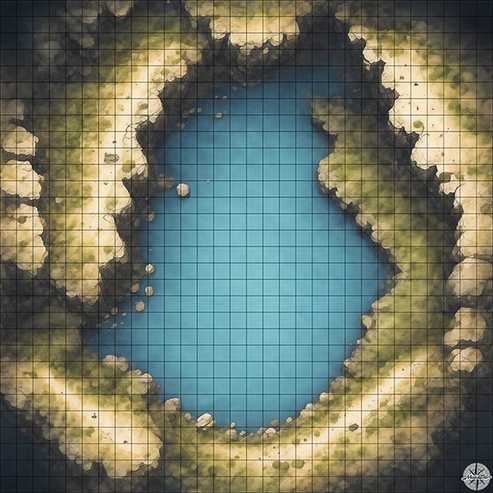 Cave With Lake Battlemap - TTRPG Map For D&D and Roll20 | Mistcharter Maps