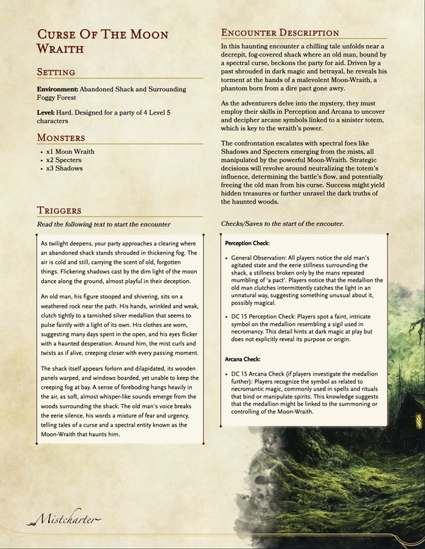 Curse of the Moon Wraith - A 5E One Shot Encounter | Mistcharter ...