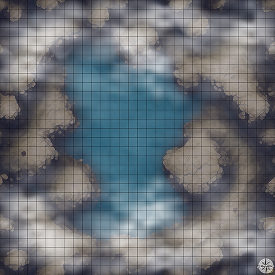 Deep Ridged Cave With Lake Battlemap - TTRPG Map For D&D and Roll20 | Mistcharter Maps